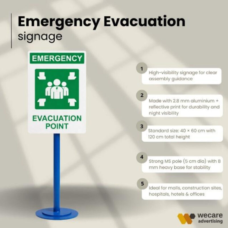 Emergency Evacuation Point Sign Stand – Safety Assembly Signage – Wecareuae